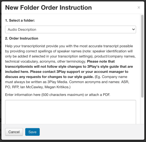 Default Order Instructions – 3Play Media Support